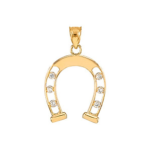 14k Yellow Gold Good Luck Horseshoe Pendant with Diamonds