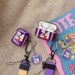 Purple Laker with Basketball Sports Brand Style AirPod Pro Case Lanyard Keychain, Unique Process TPU Soft AirPod Pro Case Cover. Suitable for Fans Boys Girls Teens,Basketball No.24