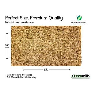 Ecomills Coco Coir Door Mat, 24" x 36" x 0.5", Heavy Duty, Indoor Outdoor, Large Size, Non-Slip Backing, Mats for Entry Ways, Garage, Floors, Patio, Entrance Areas