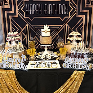 TONIFUL Glitter Silver Letter Happy Birthday Sign Centerpieces for Table Birthday Party Supplies Birthday Favor Decoration for 30th 40th 50th 60th 70th 80th 90th 100th Birthday Table Decoration