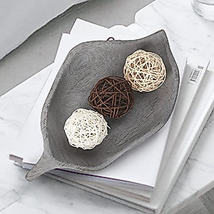 Oakrain Wooden Decorative Dough Bowl for Decor, Leaf Shaped Wooden Bowls with Handle, Hand Carved Dough Bowl for Farmhouse Vintage Rustic Decor(15.7"x 9.1" Grey)