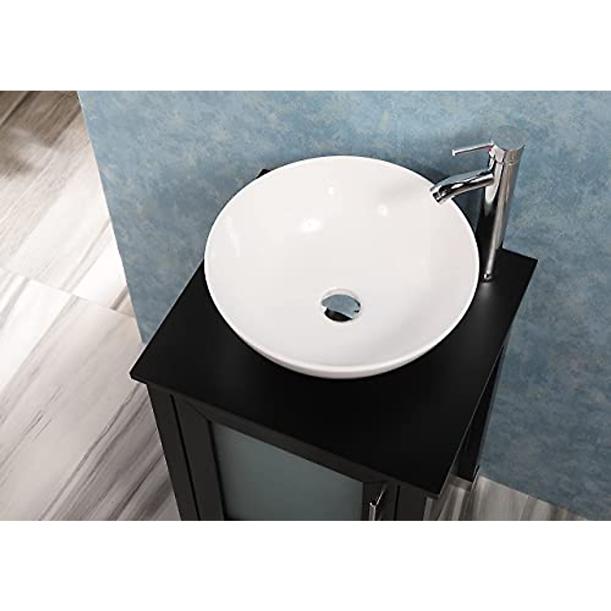 QIERAO 20" Bathroom Vanity with Sink Combo Stand Cabinet and White Ceramic Vessel Sink and Stainless Steel Faucet, Black
