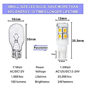 Neanete Low Voltage Landscape Replacement led Light Bulb 12v T5 T10 Wedge Base 25W Equivalent 1.5W 240lm for Garden Path Light Deck Light,Walkway Lawn Light warmwhite 3000K Pack of 6