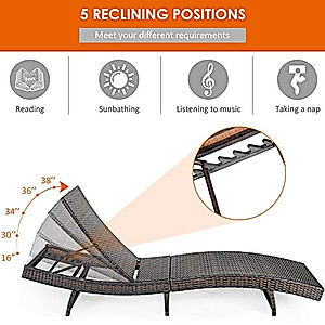 HAPPYGRILL Patio Chaise Lounge Outdoor Rattan Wicker Lounger Chair Adjustable Ergonomic Reclining Chaise Chair with Cushion for Patio Poolside Backyard Garden
