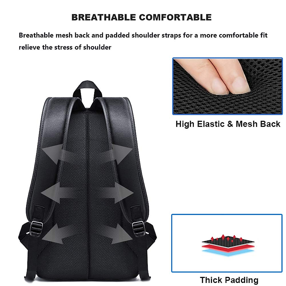 DYJ Vegan Leather Laptop Backpack for Women&Men, Faux Leather Vintage School Students Bookbag Weekend Travel Daypack with USB Charging Port Fit 15.6 Inch Laptops