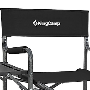 KingCamp Premium Extra Heavy Duty Wide Camping Directors Chairs Supports 300lbs for Adults, Padded Folding Portable Camping Chair with Side Table Storage Pockets Carry Straps, Black