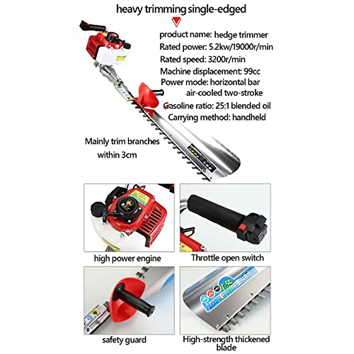 Cordless Hedge Trimmer, Lightweight Garden Handheld Hedge Cutter with Manganese Steel Blade and All Aluminum Alloy Gearbox, Home Commercial Use Bush Trimmer for Bush Lawn and Garden(Size:Single edge 3