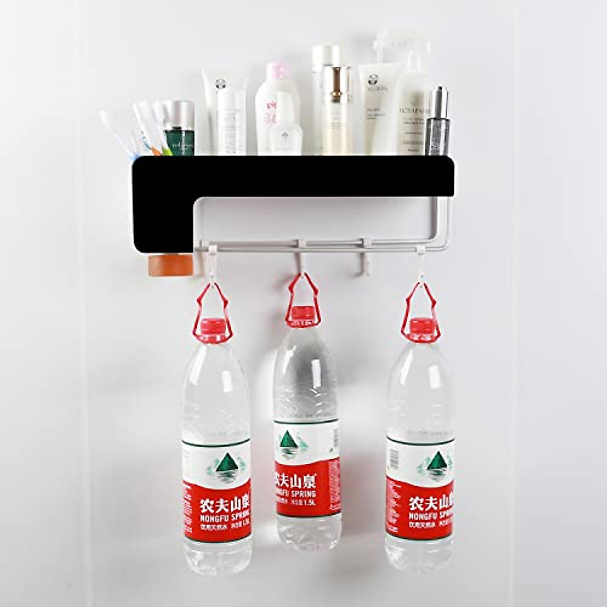 MORNITE Adhesive Bathroom Shelf Shower Caddy Wall Organizers,Restroom Shelves Mirror Storage Hanging No Drilling Rack,Black