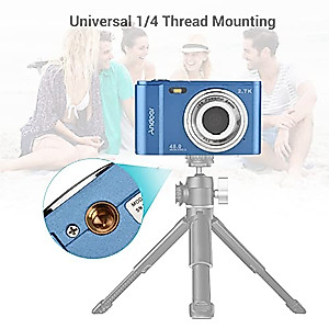 Andoer Portable Digital Camera 48MP 2.7K 2.88-inch IPS Screen 16X Zoom Auto Focus Self-Timer 128GB Extended Memory Face Detection Anti-Shaking with 2pcs Batteries Hand Strap Carry Pouch