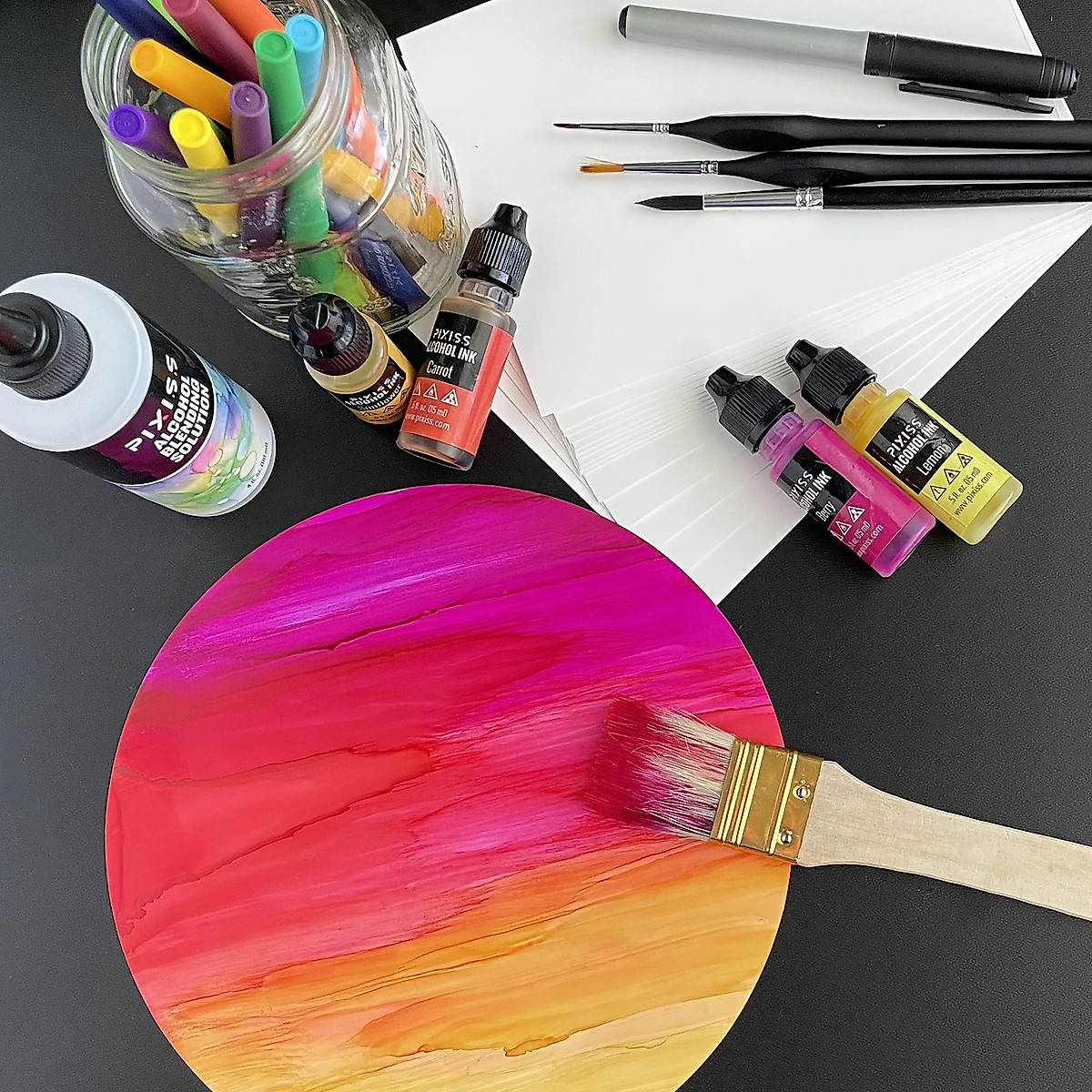 Circle Alcohol Ink Paper - 25 Round Sheets Pixiss Heavy Weight Art Paper for Alcohol Ink & Watercolor - Extra Smooth Synthetic Paper A4 8x12 inches, 300gsm