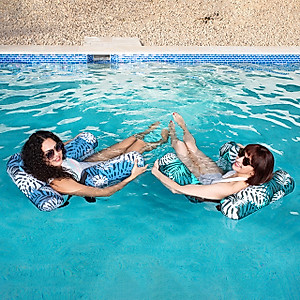 Sloosh Pool Floats Adult, 2 Packs Inflatable Pool Lounge Chairs,Blow up Hammock Pool Noodles Floats for Adults,Floating Water Chair for Pool Party Lake River Water Fun(Tropical Leaves-Green,Blue)