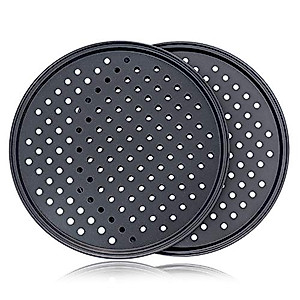 Pizza Pan With Holes, 2 Pack Carbon Steel Perforated Non-Stick Tray Tool Crispy 12inch Round for Home Kitchen