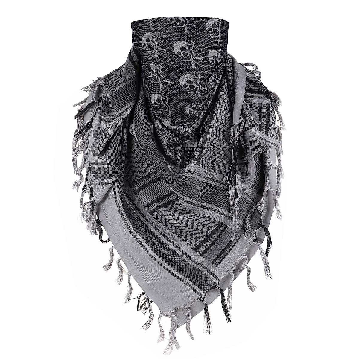 GERINLY Urban Style Shemagh Scarf Fashion Ethiopian Head Wrap for Men Women Blanket Square Arab Tessel Scarf Large Skull Keffiyeh (Grey)