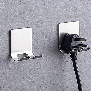 8 Pcs Self Adhesive Metal Dual Wall Hooks, FineGood Stainless Steel Waterproof Hanger Wall Mounted Double Hooks Heavy Duty Sticky Utility Storage Hooks for Bathroom Bedroom Kitchen