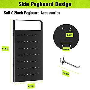 Power Tool Organizer Wall Mount With Pegboard - 7 Drill Holder - Garage Organization Storage Rack For Cordless Tool - Heavy Duty Metal Tool Shelf