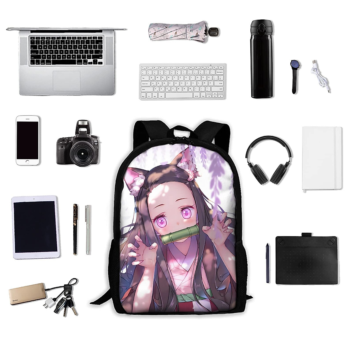 IXUNFOC Anime Cartoon Backpack 17 Inch Girls Backpack Elementary Middle School Laptop Backpack Bookbag for Travel Hiking (A)