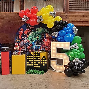 Red Yellow Blue Green Black Silver Balloon Arch Garland Kit-135pcs Red Blue Green Yellow Silver Colourful Balloons For Superhero Party, Birthday Party, Baby Shower, Graduation