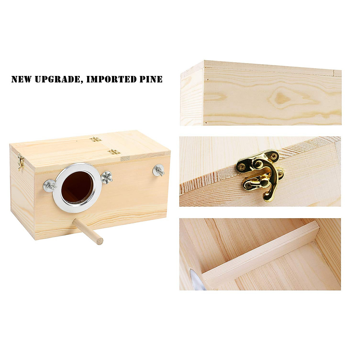 Pine Wood Parakeet Nest Box Bird House Budgie Breeding Mating Box for Lovebirds Cockatiel Parrotlets (L)