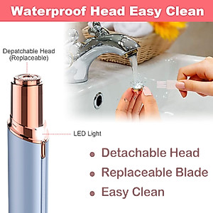 LAIKME Facial Hair Remover, Removal Shaver for Women, Rosarden USB Rechargeable IPX6 Waterproof Eyebrow Face Razor Trimmer for Lips, Body, Arms, Mustaches, Fuzz and Chin (Blue)