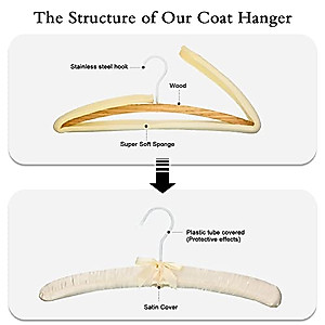 36 Pack Women Padded Hangers Bulk Satin Padded Sweater Hangers No Shoulder Bump 15.2 Inch Anti Slip Wooden Foam Silk Hangers for Wedding Dress Covered Coat Clothes Suits Lingerie, 4 Colors