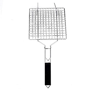 JAHH Fish Grilling Basket, Folding Portable Stainless Steel BBQ Grill Basket for Fish Vegetables Shrimp with Removable Handle