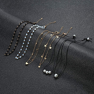 Wremily 4-12 Pieces Beaded Choker Necklaces for Women Boho Seed Bead Choker Set Hawaiian Handmade Turquoise Beach Beads Necklace Chain Jewelry