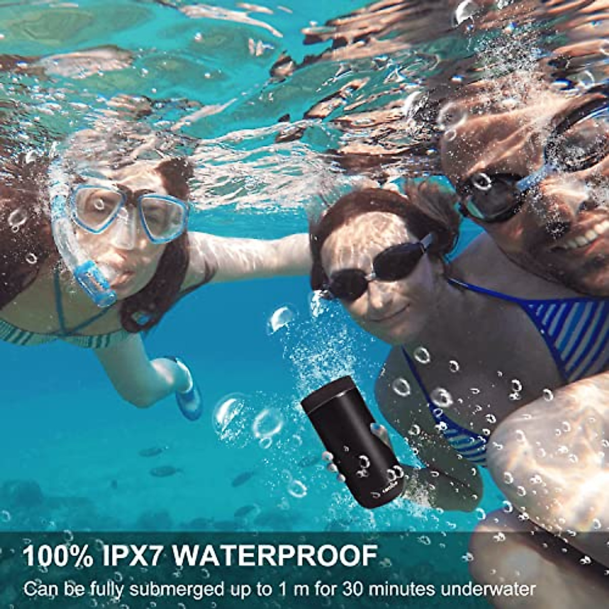 comiso Waterproof Bluetooth Speaker IPX7, 25W Wireless Portable Speakers Loud Sound Strong Bass Stereo Pairing 36 Hours Playtime, Bluetooth 5.0 Built in Mic for Calls Black