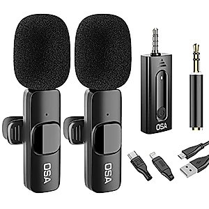 OSA Wireless Lavalier Microphone, wireless Microphone for iPhone, Android Phone, Camera, Clip-on Plug & Play Auto-sync and Noise Reduction for Video Recording, Interview