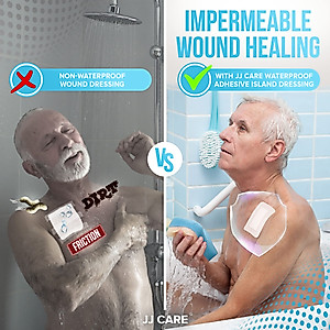 JJ CARE Waterproof Adhesive Island Dressing [Pack of 50], 2" x 3.75" Sterile Island Wound Dressing, Breathable Bordered Gauze Dressing, Individually Wrapped Latex Free Bandages, Non-Stick Central Pad