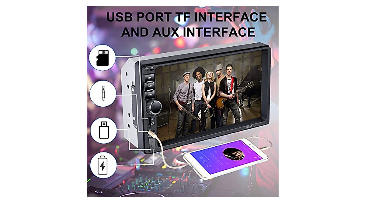 Double Din Car Stereo with Backup Camera - 7 Inch Touchscreen Bluetooth
