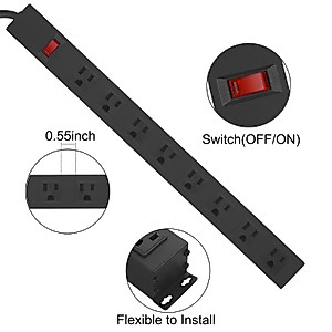 HHSOET Metal Wide Spaced Power Strip, 8 Outlets, Black, 1200J Surge Protector, 15A, 125V, 60Hz, 1875W