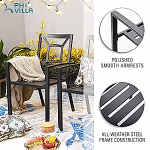 PHI VILLA 300lbs Wrought Iron Outdoor Patio Bistro Chairs with Armrest for Garden,Backyard - 4 Pack