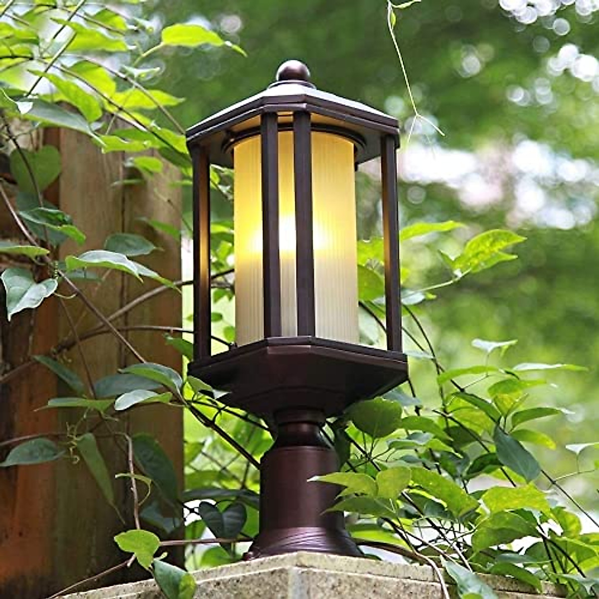 MODEBHD Traditional European Victoria Retro Post Pillar Lantern Glass Shade Waterproof IP44 Outdoor Column Lamps Antirust Aluminum Villa Garden Swimming Pool Fence Landscape Lighting E27