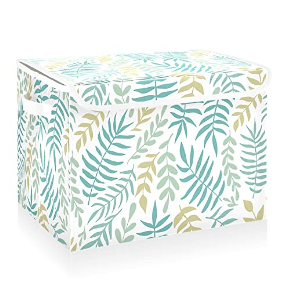 CaTaKu Tropical Leafs Storage Bins with Lids and Handles, Fabric Large Storage Container Cube Basket with Lid Decorative Storage Boxes for Organizing Clothes