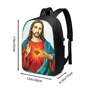 CXXYJYJ Sacred Heart Of Jesus Travel Laptop Backpacks Business Durable Laptops Backpack With Usb Charging Port College School Computer Bag For Men Women Fits Notebook