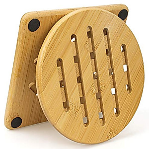 Lawei Set of 8 Bamboo Trivets - Bamboo Hot Pads Trivet with Non-Slip Pads Heat Resistant Pads, for Hot Dishes Pot Bowl