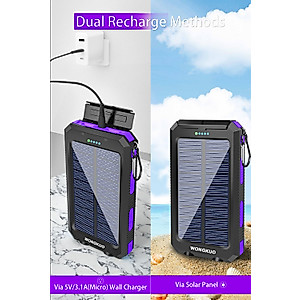 WONGKUO Solar Charger Power Bank - 𝟮𝟬𝟮𝟰 𝙐𝙥𝙜𝙧𝙖𝙙𝙚 36,800mAh Portable Solar Phone Charger, QC3.0 Fast Charger with LED Flashlight, IP65 Waterproof Power Bank Perfect for Outdoor Camping Hiking