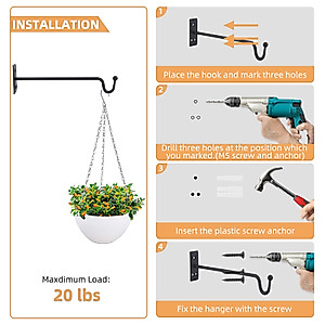 Hanging Plant Bracket (2 Pack-12 inches), Heavy Duty Metal Plant Hangers Outdoor or Indoor- Wall Plant Hooks for Hanging Planter,Bird Feeders, Wind Chimes, Flower Pot,Basket,Lanterns-Matte Black