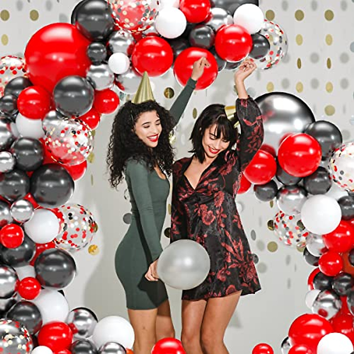 Black and Red Balloon Garland Kit Red Black White Metallic Silver Confetti Balloons Arch for Baby Shower Graduation Circus Pirate Birthday Party Decorations