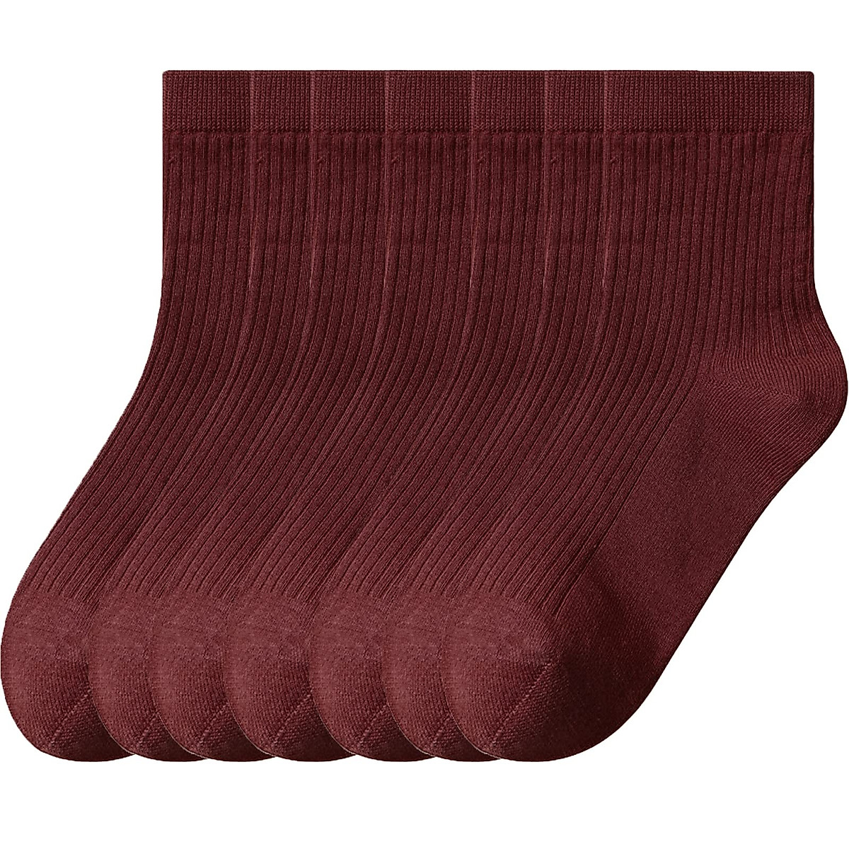 7 Pairs Unisex Cushioned Durable Cotton Socks Moisture Wicking Work Gear Sport Athletic Running (Burgundy)