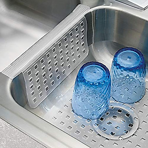 iDesign Euro Plastic Saddle, Glassware and Sink Protector for Kitchen, Bathroom Pots, Pans, Dishes, 11" x 12", Clear