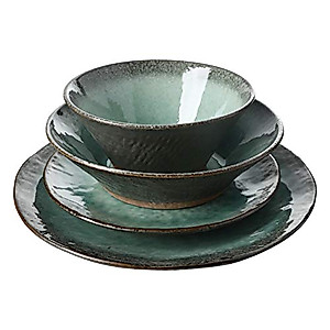 Gibson Elite Green Lantern 16 Piece Double Bowl Dinnerware Set, Teal