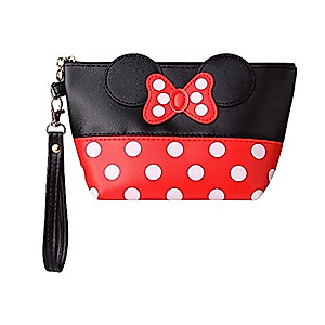 HORNO Cute Portable Cosmetic bag,Leather Travel Makeup Handbag with Zipper for Women Girls (Black)