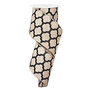 Quatrefoil Wired Ribbon for Wreath, Burlap Black Check Wired Edge Ribbon, Farmhouse Ribbon for Gift Wrap, DIY Craft, 2.5”x10yds