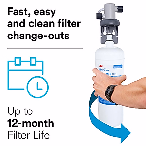 3M Aqua-Pure Under Sink Full Flow Drinking Water Filter System 3MFF100, Sanitary Quick Change, Reduces Particulates, Chlorine Taste and Odor, Cysts, Lead, Select VOCs