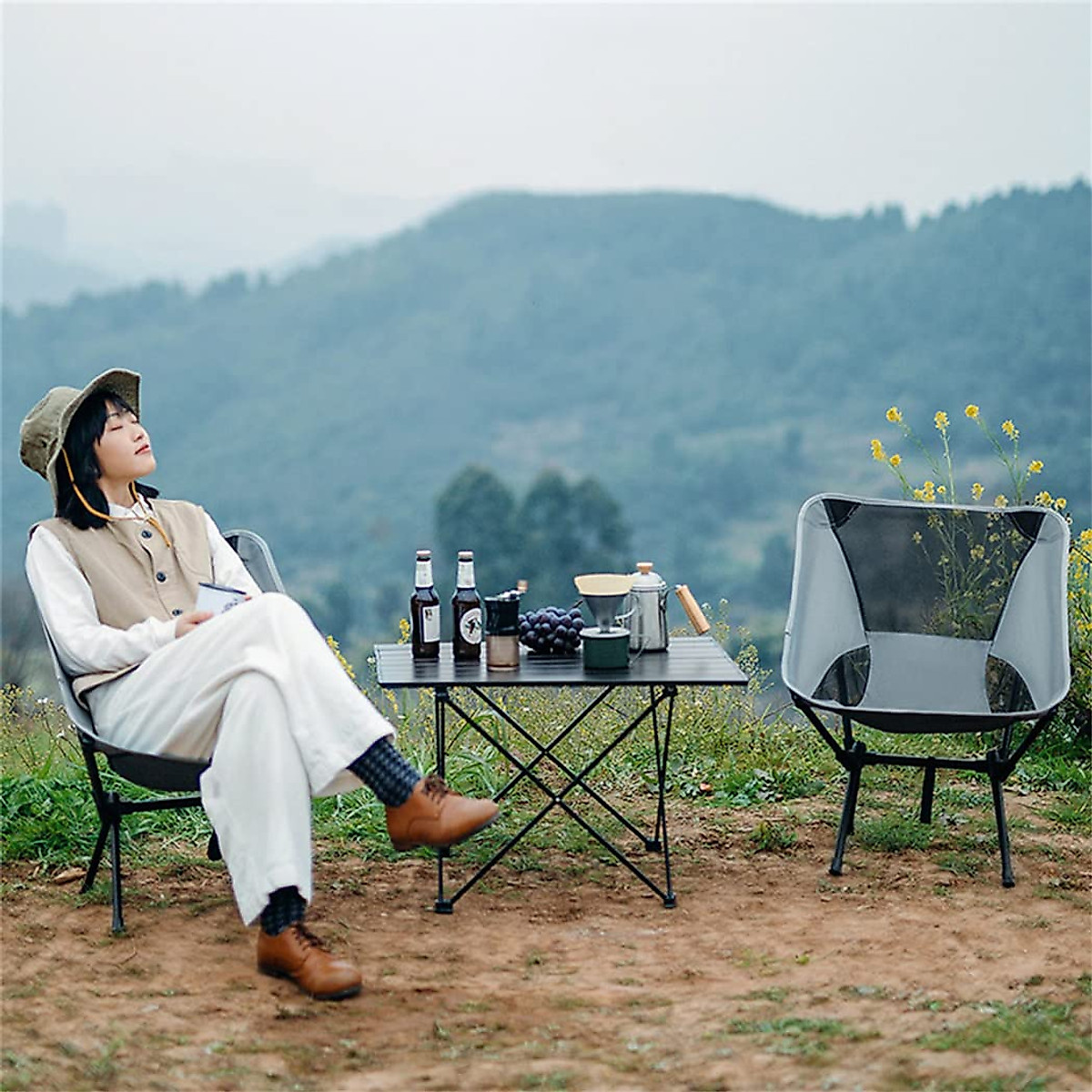 ZJDU Table and Chairs Set 2 Person - Outdoor Folding Table and Chairs Patio Furniture Sets, Portable Picnic Table with Folding Oxford Cloth Chairs,for Garden and Balcony,Hiking, and Travel,40×35×29cm