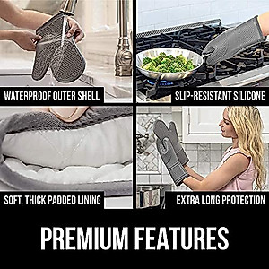 Gorilla Grip Cutting Board Set of 3 and Silicone Oven Mitts Set, Both in Gray Color, 2 Item Bundle