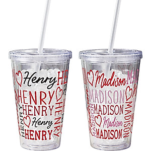 Personalization Universe Repeating Name Heart Personalized Insulated Acrylic Tumbler
