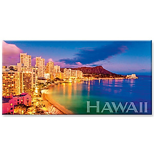 Panoramic Hawaiian Art Collectible Refrigerator Magnet - Waikiki Pink by Monica & Michael Sweet
