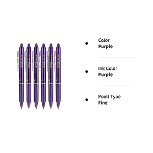 Pilot FriXion Clicker 0.7mm, Erasable Gel Pens, Fine Point, Purple Ink, Pack Of 6